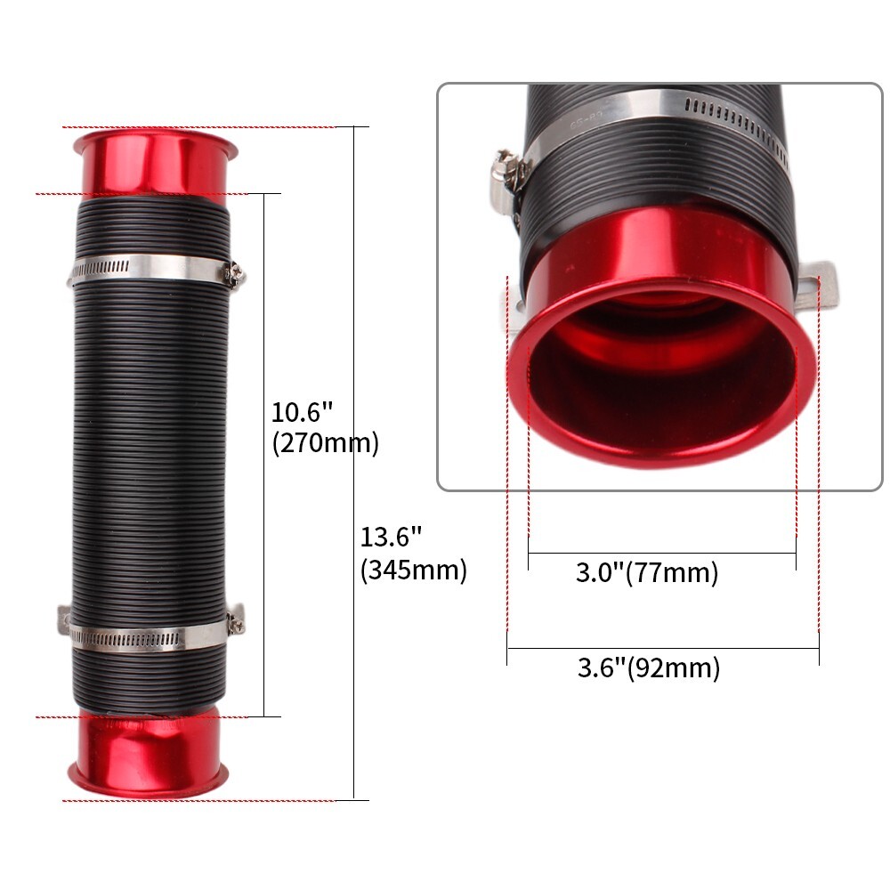 3" Universal Flexible Car Cold Air Intake Hose Filter Pipe Telescopic ...