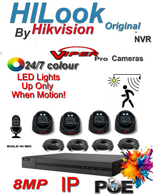 8MP HILOOK HIKVISION CCTV NVR VIPER PRO COLORVU CAMERA IP POE AUDIO ...