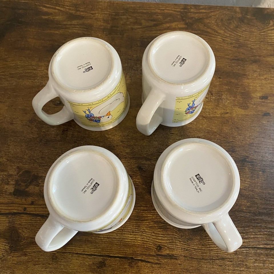 Vintage Set Of 4 Goose Coffee 70s Giftco Inc Country Mug Cup - Silly ...