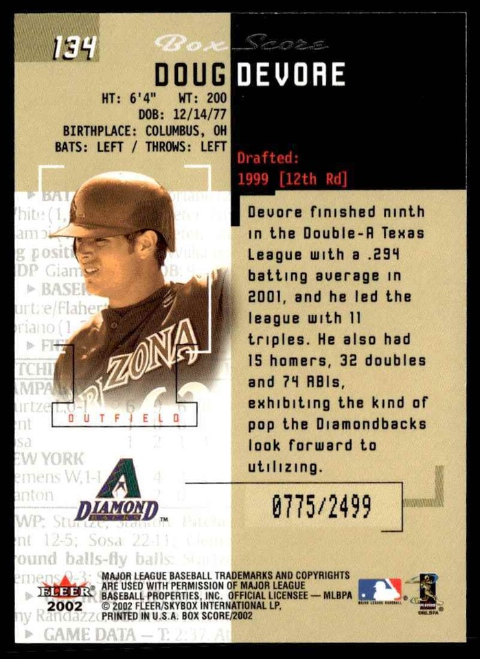 Doug Devore 2002 Fleer Box Score Rookie #134 0775/2499 | eBay