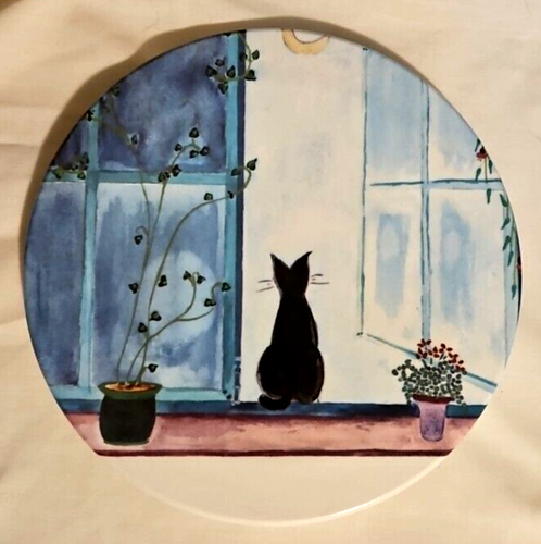 MEBEL Made in ITALY Black Cat Sitting in Window Melamine Tray Hot Plate ...