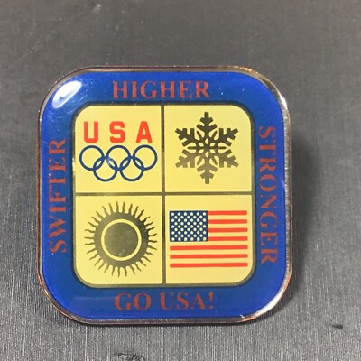 USA Olympic Pin Swifter Higher Stronger Go USA! 1” Pinback Rounded ...