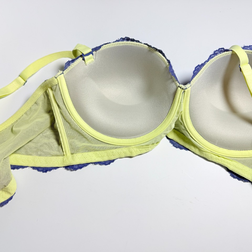 Leonisa Lace Convertible Push Up Bra size 38C Blue Yellow | eBay