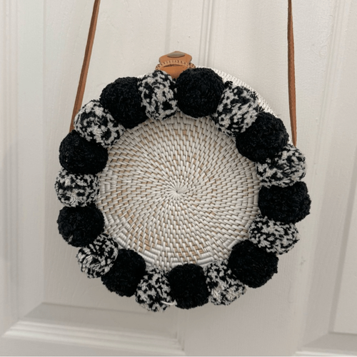 Cleobella Williamsburg Cantina Pom Pom Crossbody Bag Black and White ...