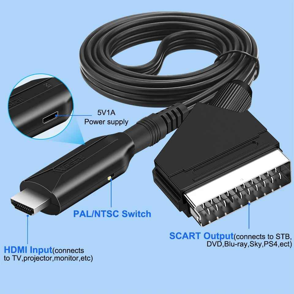 SCART to HDMI Converter Cable SCART > HDMI -- OLD DVD TO HD TV -- Video ...