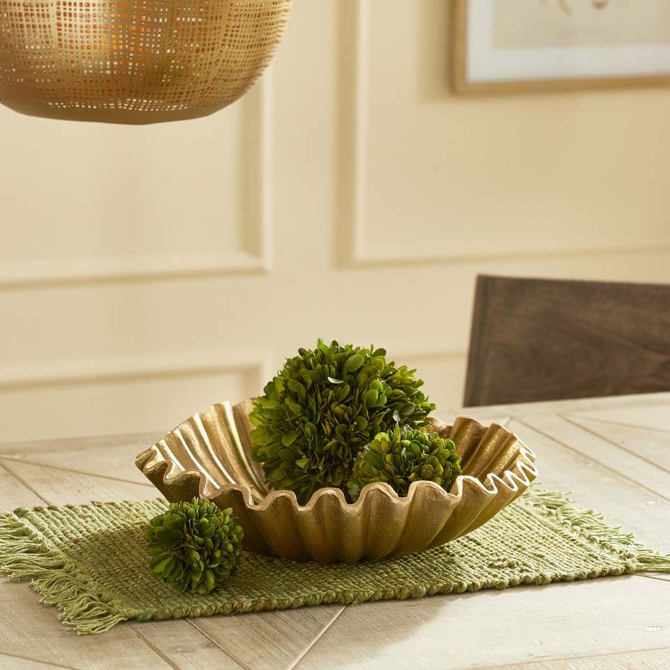 Modern Gold Metal Ruffled Ridged Decorative Bowl Organic Shape Round ...