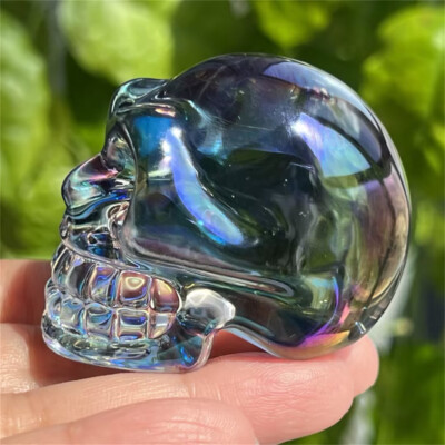 2" titanium Baby blue aura smelting quartz skull crystal skull Carved ...