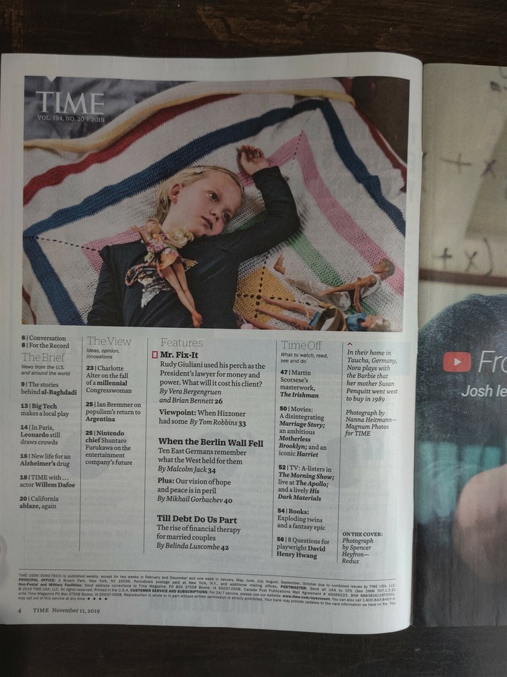 Time Magazine November 11, 2019 - Rudy Giuliani - The Berlin Wall | eBay