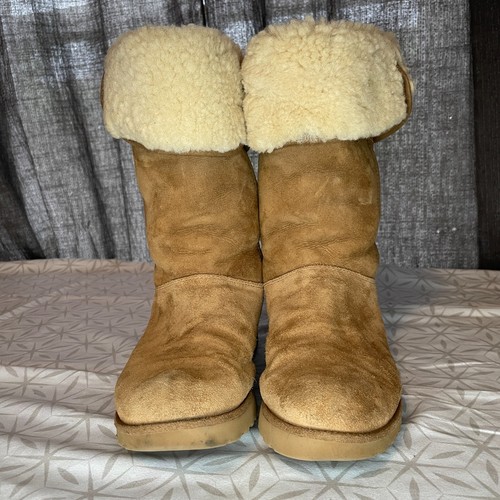 Ugg Women's Tan Kara Boots Size-8.5 Sheepskin Mid calf Wedge | eBay