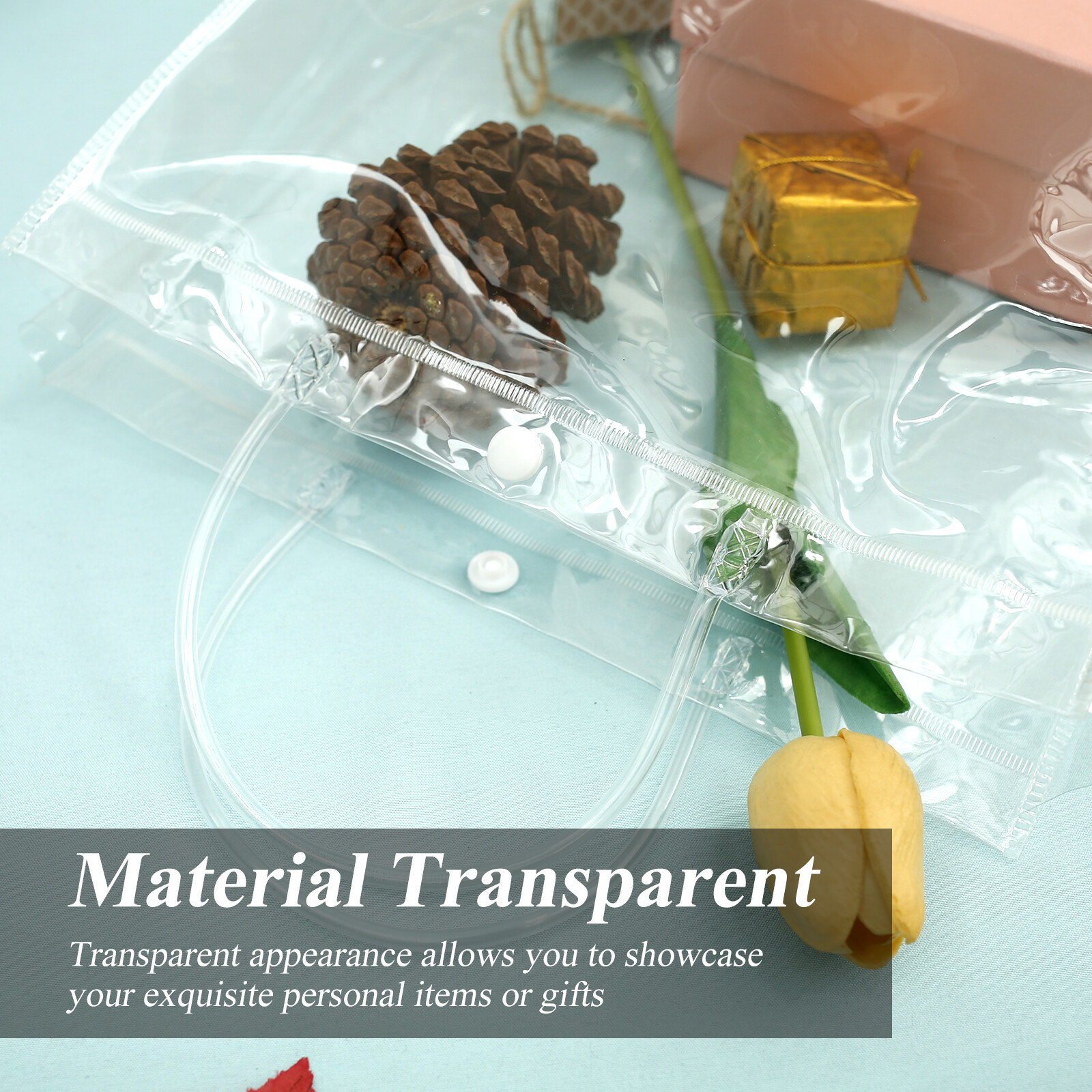 15Pcs Clear Gift Bags Reusable Transparent Present Bags with Handle and ...