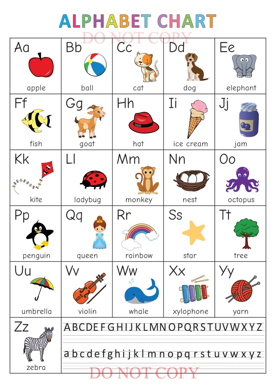 ALPHABET CHART POSTER WALL CHART A4 GLOSSY + | Grelly UK