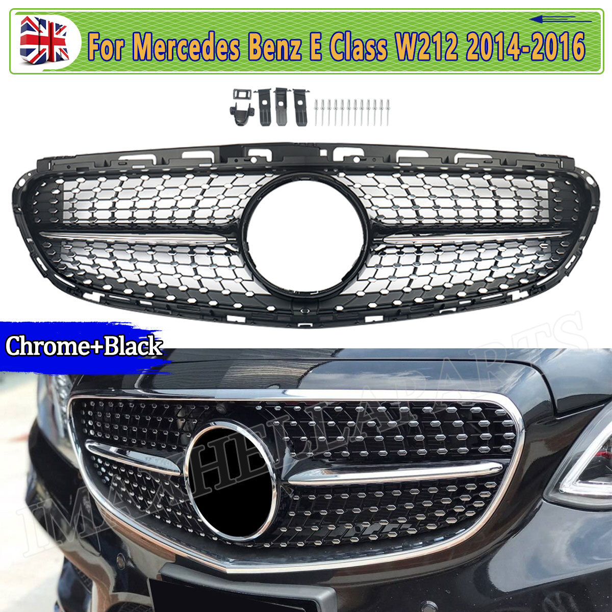 For Mercedes E Class W212 Front Grille Mesh Chrome Black Diamond Style ...