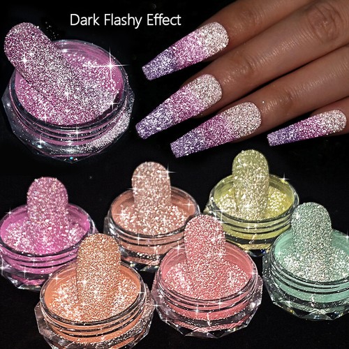 Reflective 3-layer Thermal Nail Glitter Color Changing Powder Shiny ...