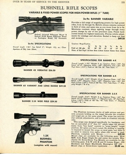 1970 Print Ad of Bushnell Banner Rifle Scopes & Phantom Revolver Scope ...