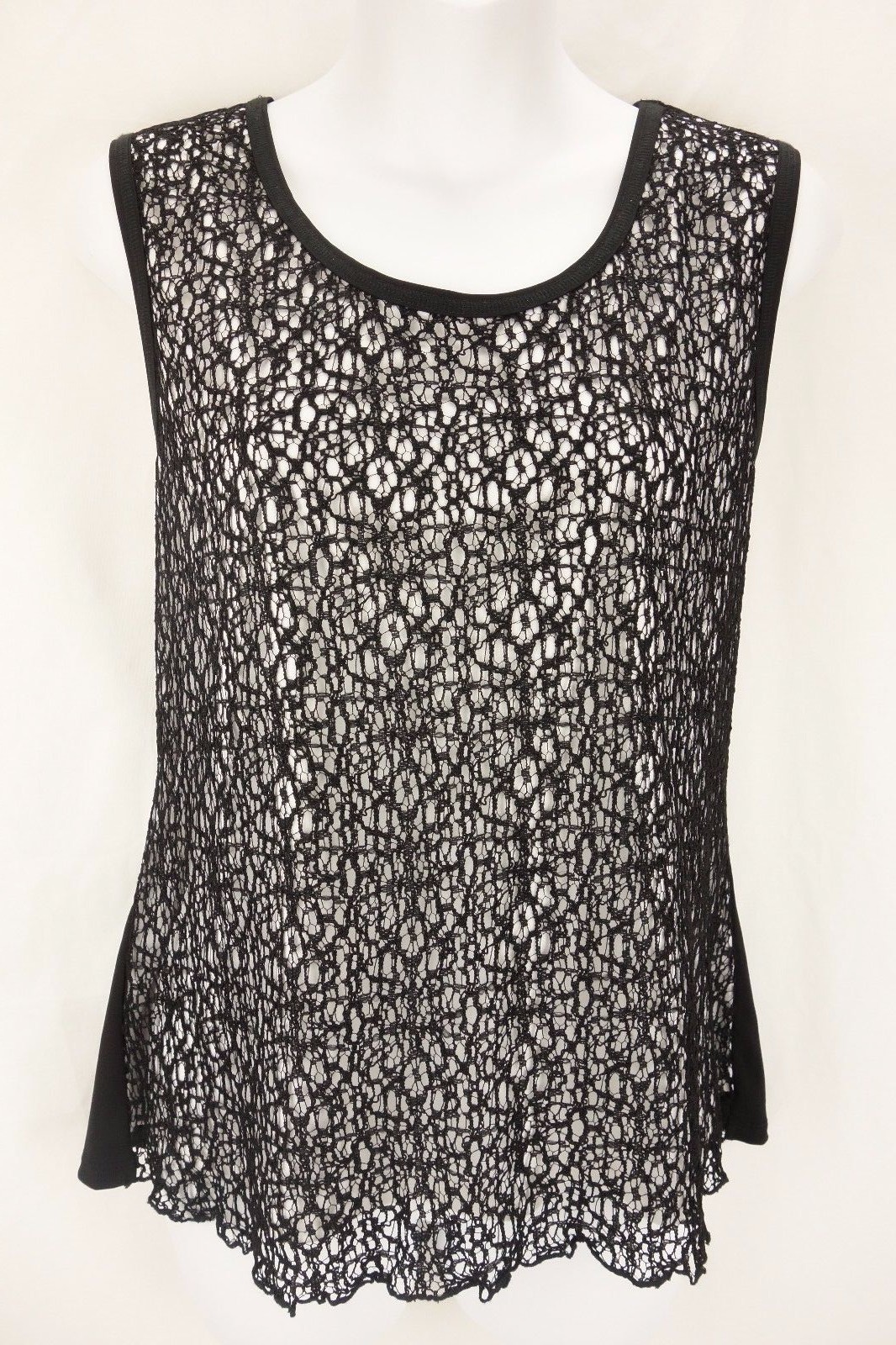 TANJAY Tank Top Black White Sleeveless Knit Size Petite Medium Easy ...