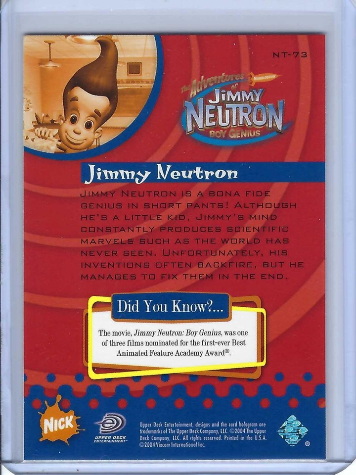 2004 UPPER DECK NICKTOONS JIMMY NEUTRON CARD # NT-73 | eBay