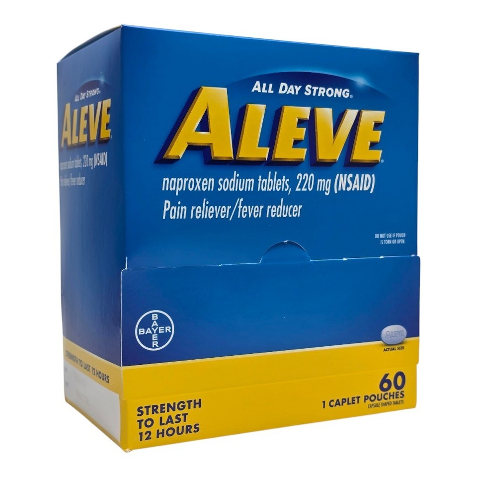 ALEVE Pain Reliever, 60 - 1 Caplet Pouches, Dispenser, Fever Reducer ...