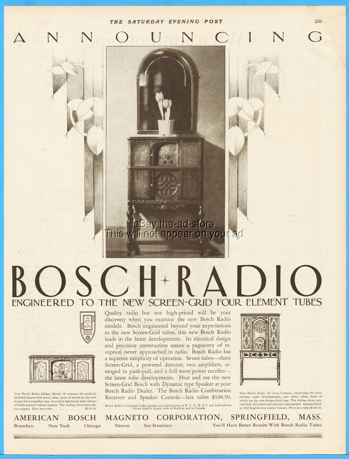 1929 American Bosch Magneto Corp Springfield MA Radio Library Model 48 ...