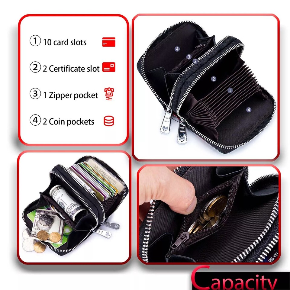RFID Blocking Womens Wallet Leather Zip Purse Large Capacity Credit ...