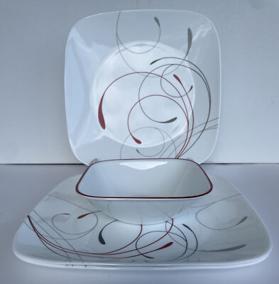 Corelle 3 Splendor Square Black/Red Dinner Plates 1 Soup/Cereal Bowl | eBay