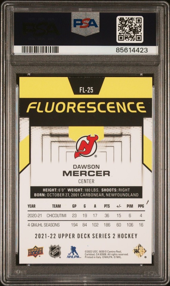 2021 Upper Deck Fluorescence Gold /150 Dawson Mercer #FL-25 Rookie RC ...