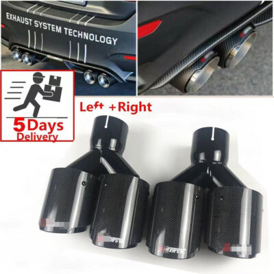 2P Akrapovic Real Carbon Fiber Car Exhaust Tip Dual End Pipes ID:2.5 ...