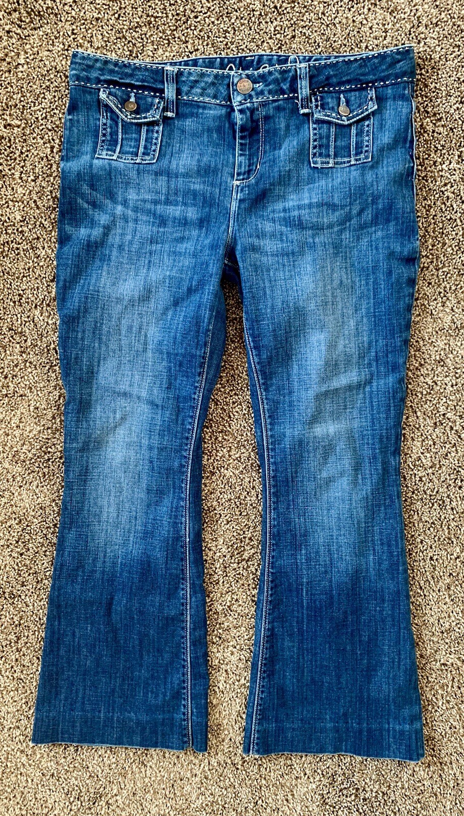 VTG 00s Bell Bottom CROPPED JEANS stretch 35x28 Denim… - Gem