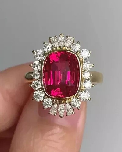 3Ct Oval Cut Lab Created Ruby Diamond Halo Engagement Ring 14K ...