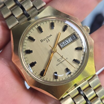 Vintage BULOVA Jet Clipper ”E“ men's automatic watch 11AOACB day/date ...