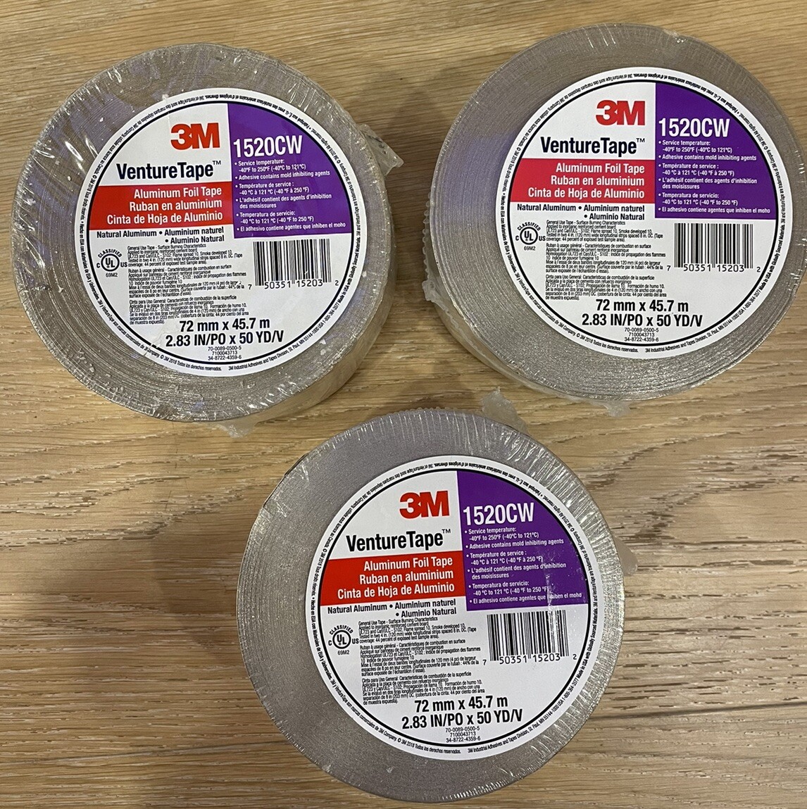 Three Rolls (3x) of 3M Venture Tape 1520CW Aluminum Foil Tape 2.83 in x ...