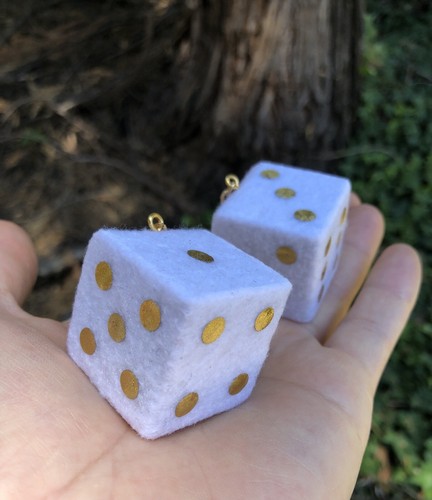 White & Gold Fuzzy Dice! Car Decor Accessories Charms Ornament Interior ...