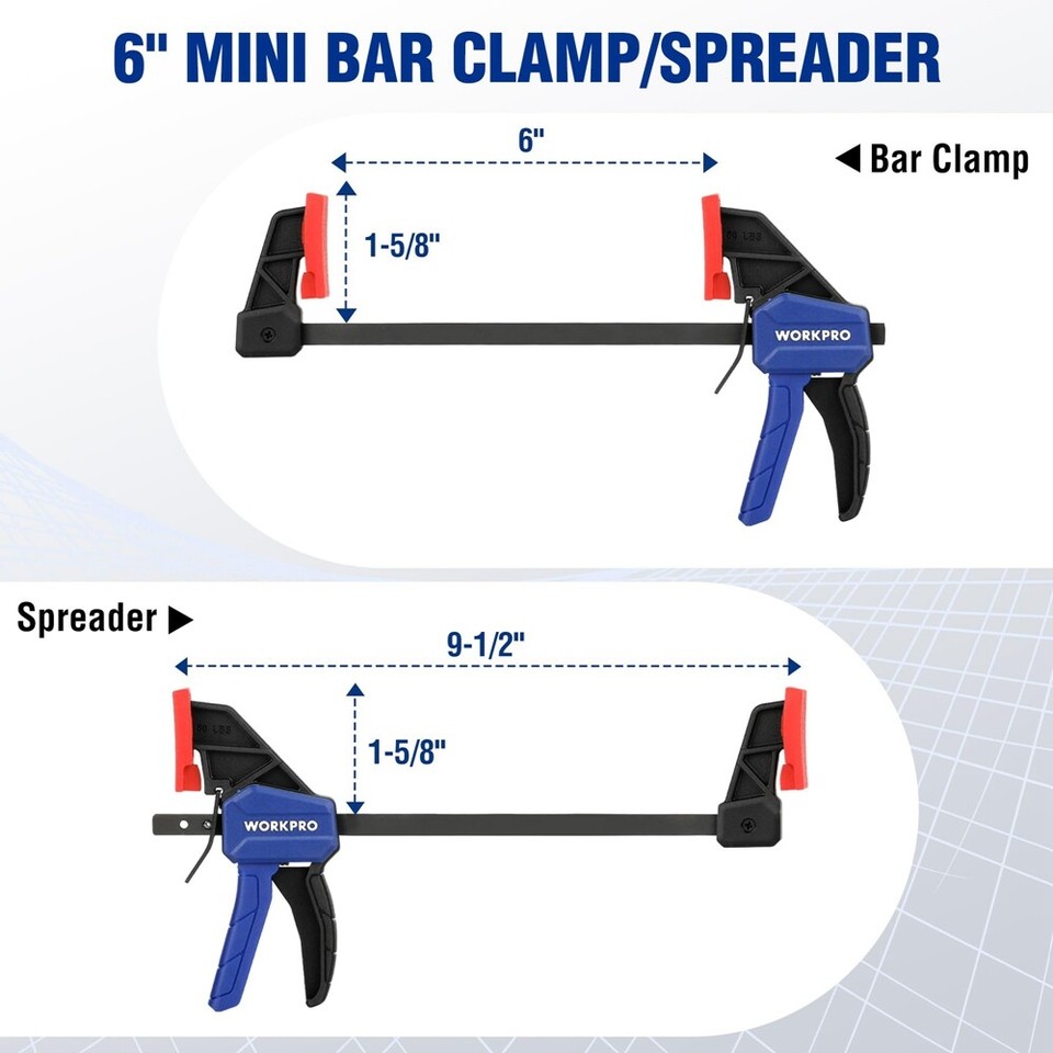 WORKPRO 4PC 6" Mini Bar Clamps One-Handed Clamp/Spreader Wood Clamp Set ...