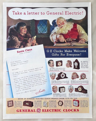 1940 magazine ad for General Electric clocks - Santa sends a letter to ...