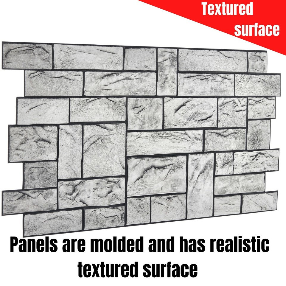 Stone Brick Effect PVC Plastic Wall Covering Panels Decorative Cladding ...