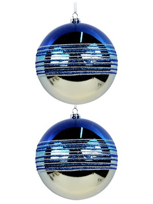 Metallic Champagne & Blue Baubles With Blue & Silver Glitter Lines - 2 ...