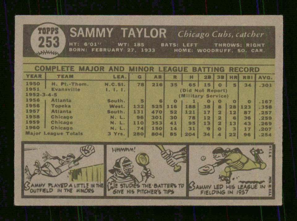 1961 TOPPS BASEBALL # 253 SAMMY TAYLOR INV J8183 | eBay