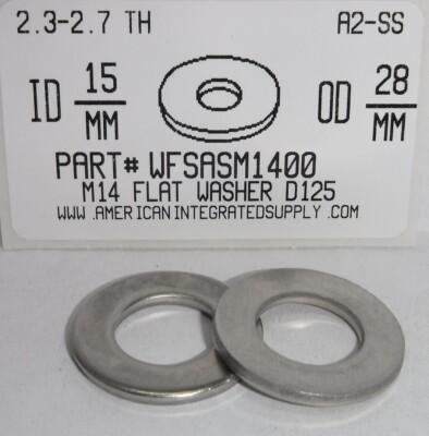 M14 FLAT WASHERS A2 STAINLESS STEEL 15mmIDx28mmOD 2.3mm-2.7mm TH ...