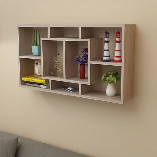 Tidyard Wall Display Shelf 8 Compartments Book DVD Storage Cubes Glass ...