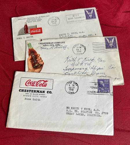 1942 Coca-Cola Chesterman Co. Sioux City Iowa Envelopes Roma Smith To ...