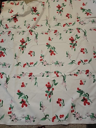 Vintage 50s Tablecloth Cherries and Cherry Blossoms 53x46 1 Stain See ...