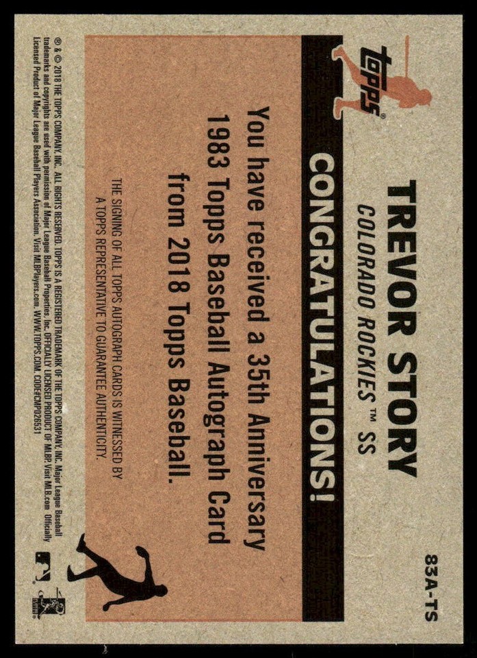 2018 Topps 1983 Topps Design AUTO Trevor Story #83A-TS! Boston Red Sox ...