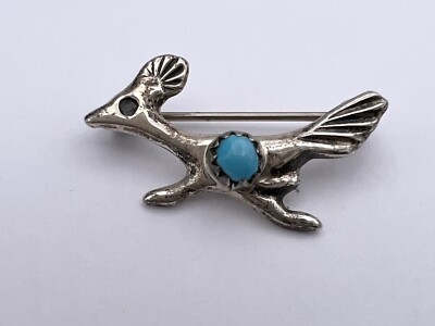 Sterling Silver Road Runner Pin with Turquoise | eBay