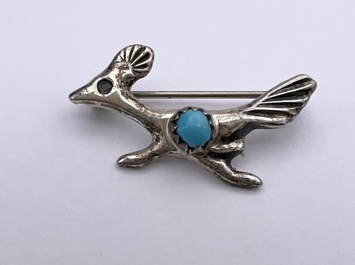 Sterling Silver Road Runner Pin with Turquoise | eBay