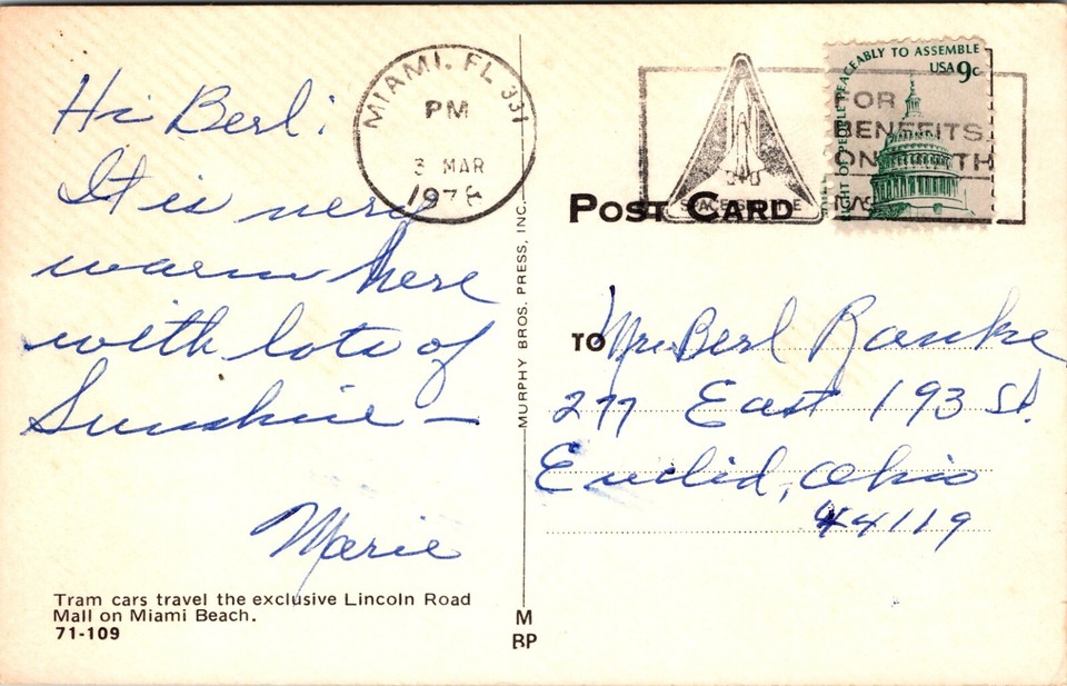 Postcard Miami Beach Florida Tram Cars Lincoln Road Mall Postmarked ...
