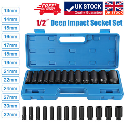 12 Point DEEP IMPACT Socket Set 1/2" Drive Long Reach Impact Sockets ...
