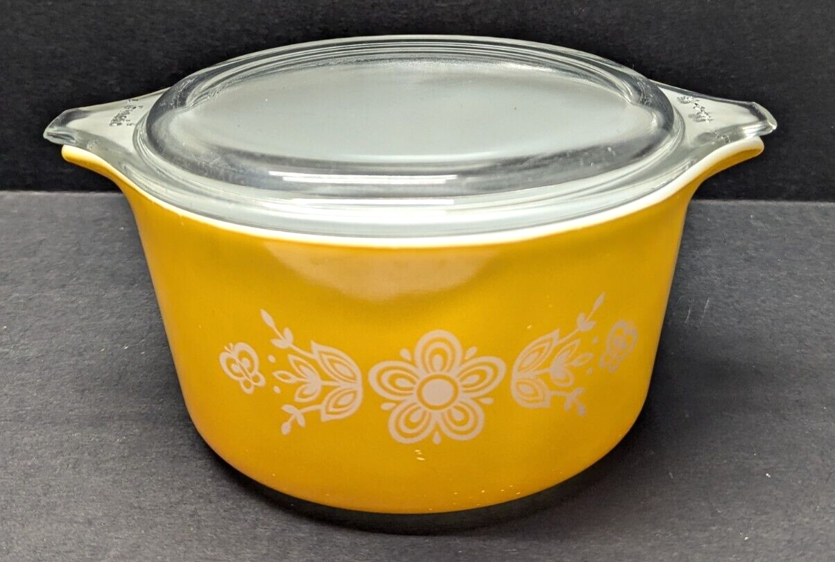 Vintage Pyrex Corning Ware Butterfly Gold #473 1 Qt Casserole Dish w ...