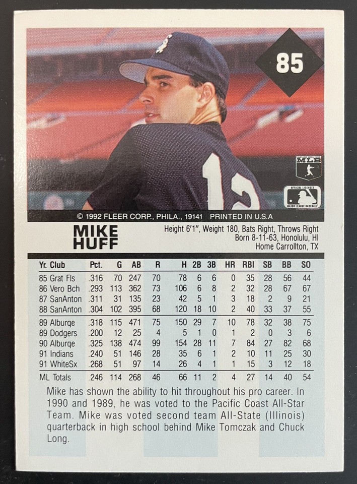 1992 Fleer Signed #85 Mike Huff Chicago White Sox Autographed Card | eBay
