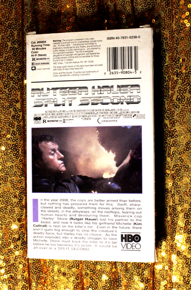 D1 Split Second (VHS, 1992) Rutger Hauer HBO Video Movie 90s ...