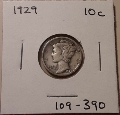 1929 Mercury Dime 10c Philadelphia Mint 90% US Silver (#109-390) Winged ...