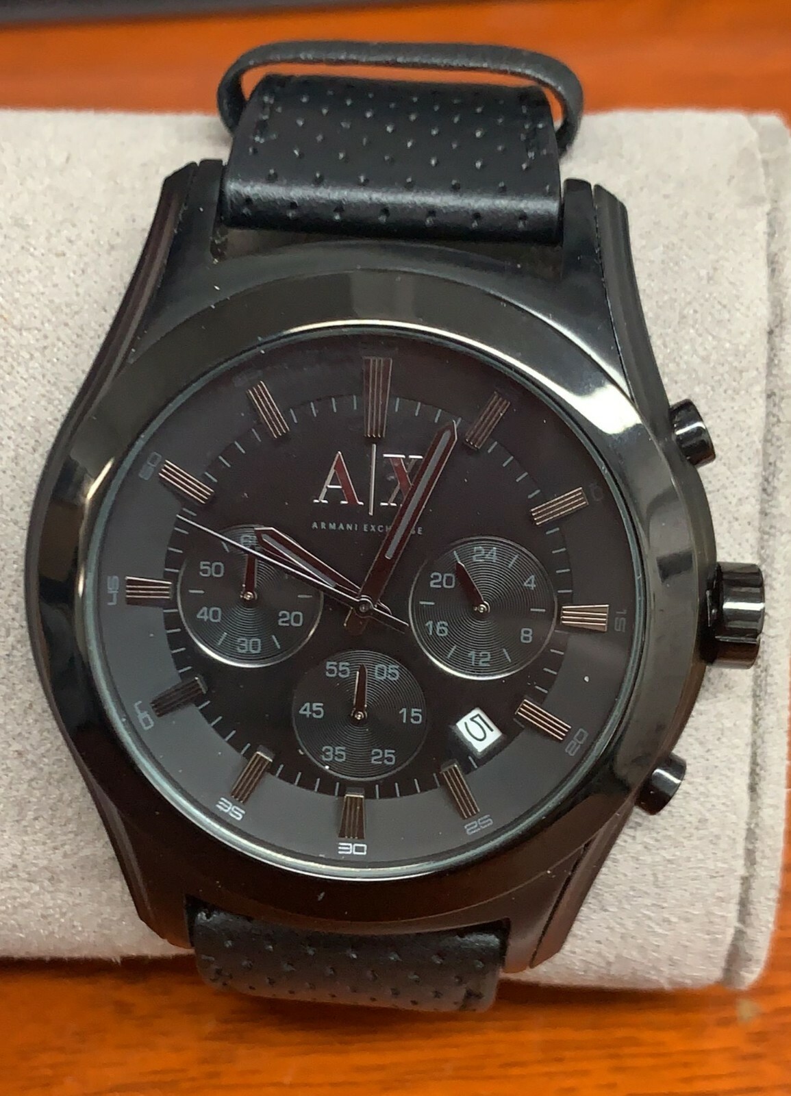 Armani Exchange Men's Chronograph All Black Leather Strap Watch AX2073 ...